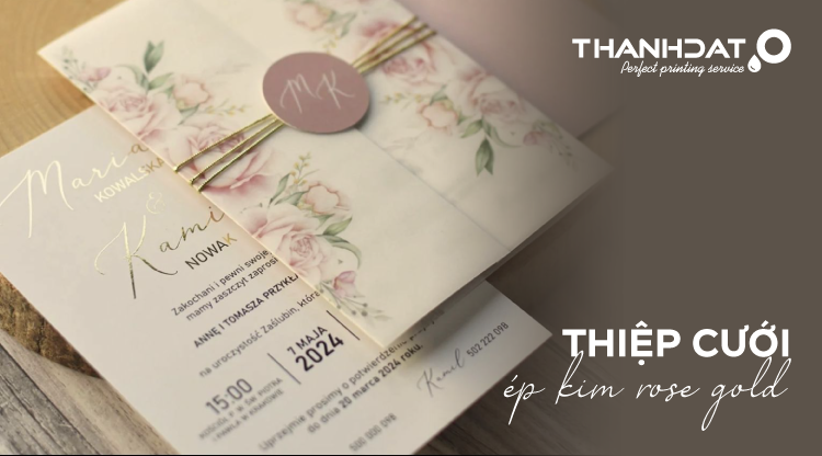 Thiệp cưới ép kim rose gold sang trọng và tinh tế tại Hà Nội